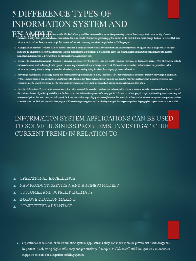 5 Difference Types of Information System and Example | PDF | Customer ...