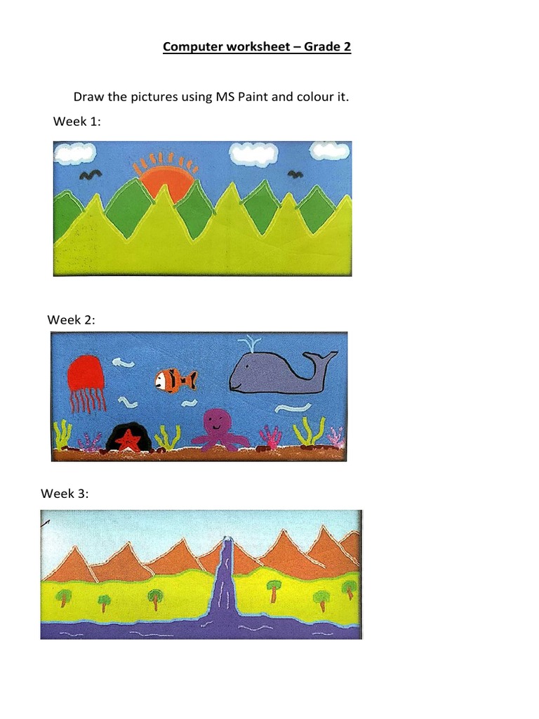Draw The Pictures Using MS Paint and Colour It. Week 1:: Computer ...