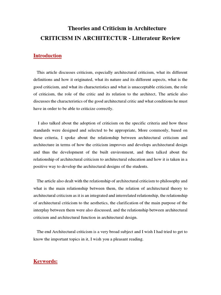 Theories and Criticism in Architecture CRITICISM IN ARCHITECTUR ...