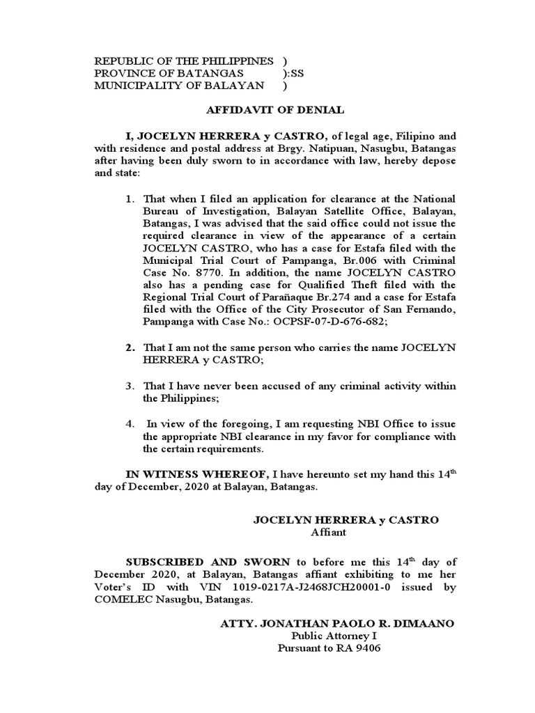 Affidavit of Denial | PDF