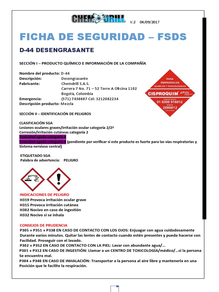 Ficha de Seguridad Desengrasante 44 V.2 4 Septiembre 2017 | PDF | Agua ... Ficha de Seguridad Desengrasante 44 V.2 4 Septiembre 2017 | PDF | Agua ...