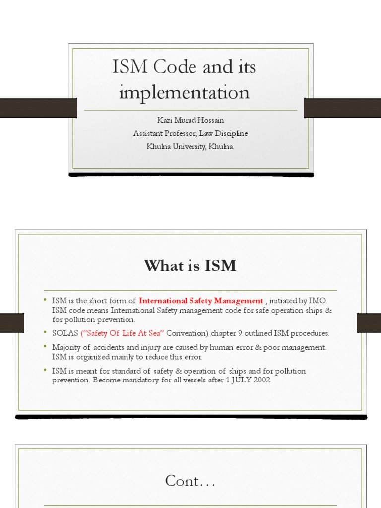 Lecture - ISM Code and Its Implementation | PDF | Safety | Waterway And ...