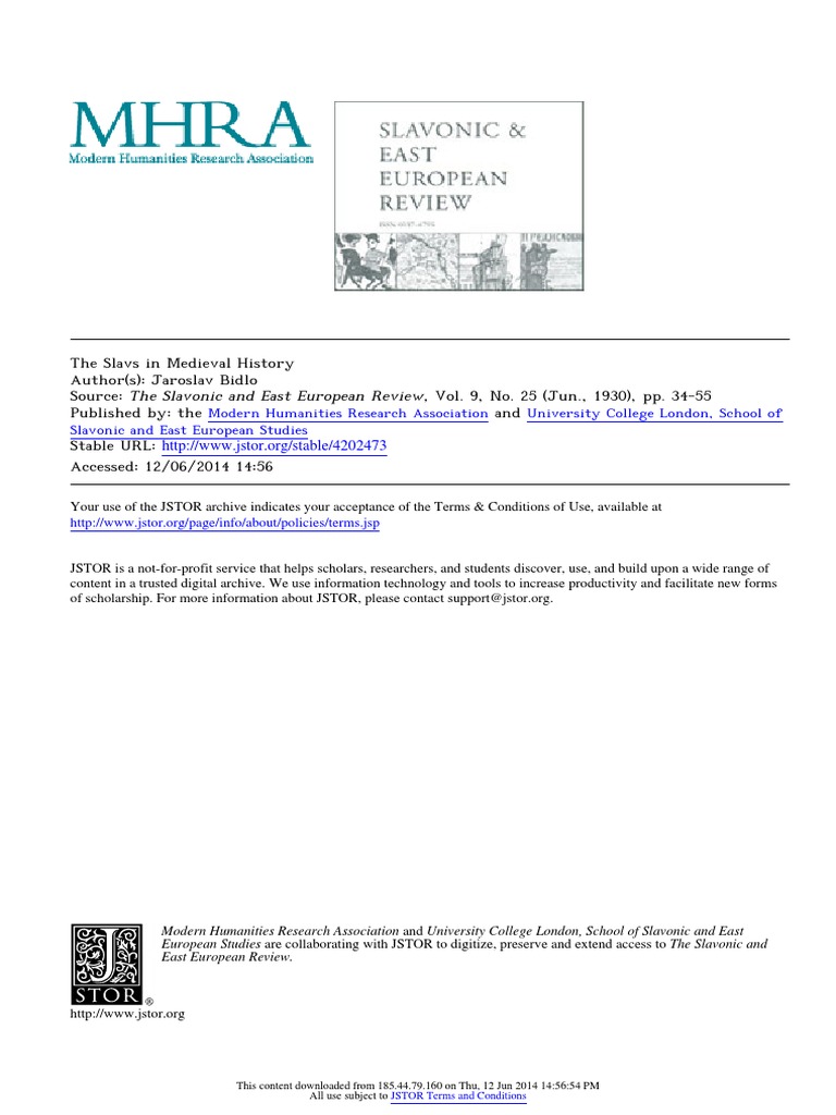 The Slavs in Medieval History, The Slavonic and East European Review ...