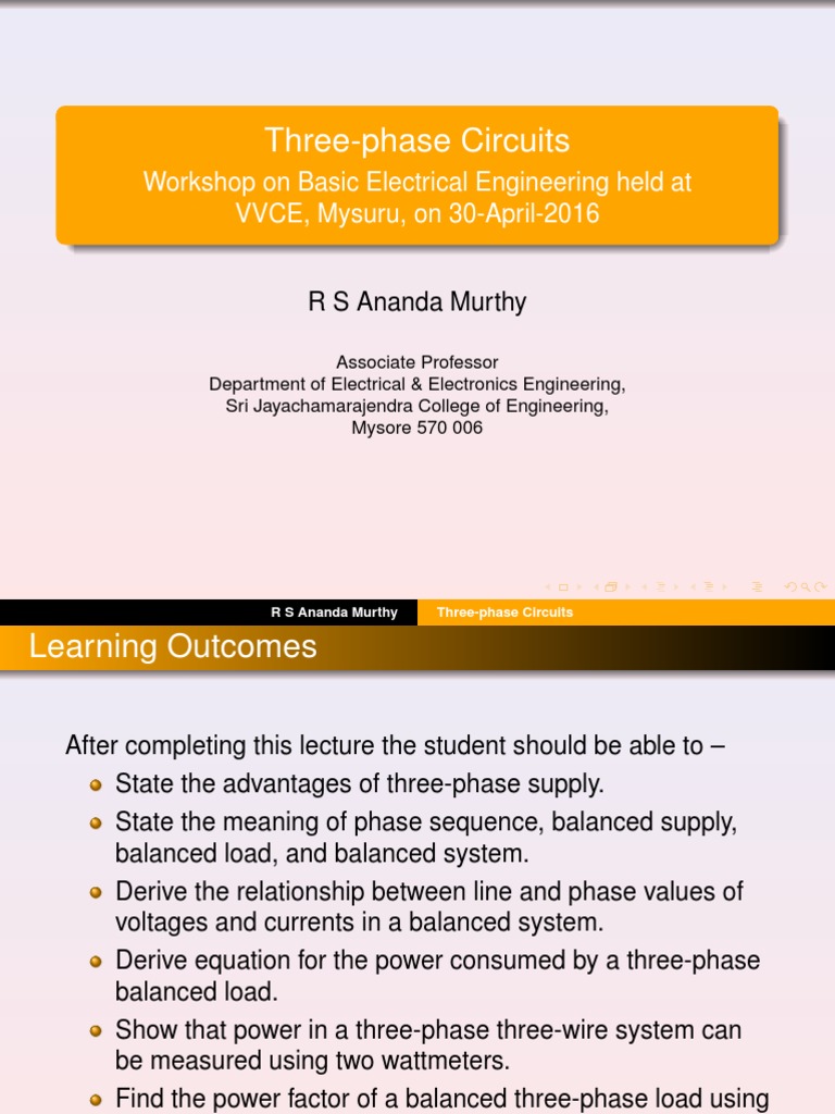Three-Phase Circuits: Workshop On Basic Electrical Engineering Held at VVCE, Mysuru, On 30-April ...