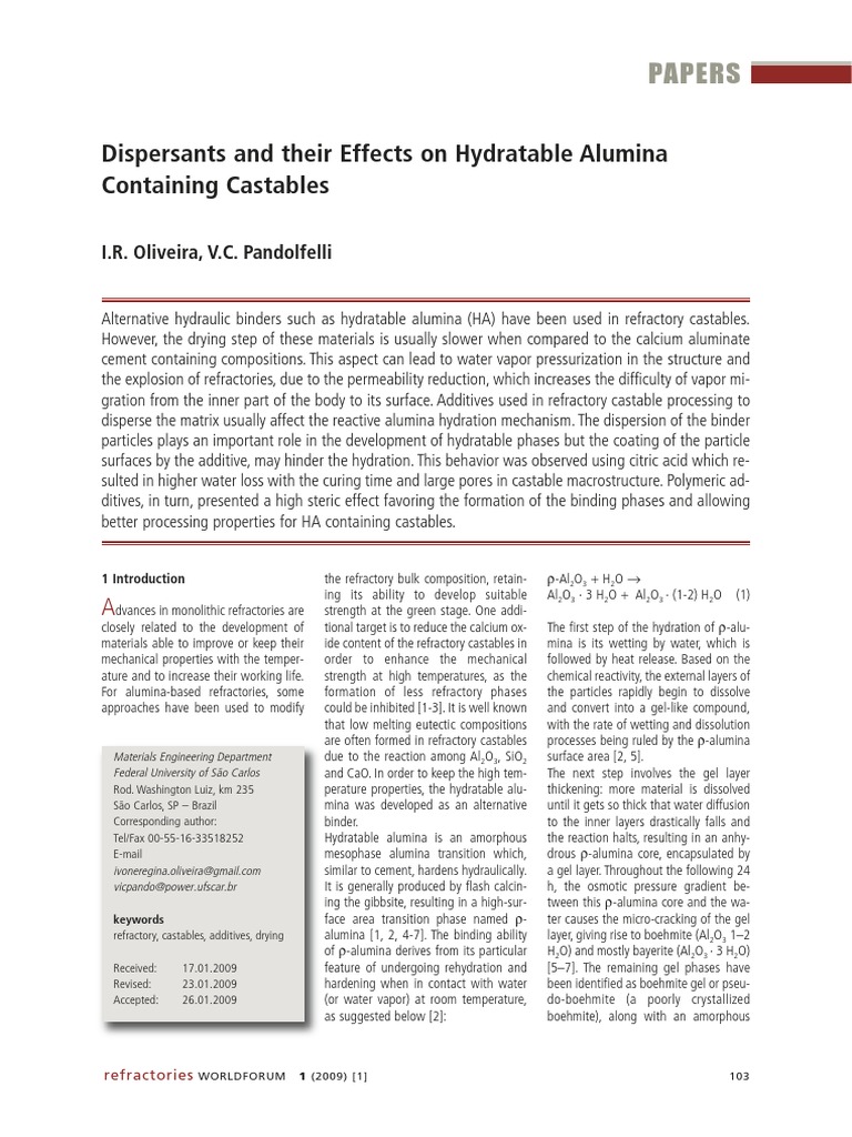 Hydratable Alumina in Refractory Castables | PDF | Refractory | Evaporation