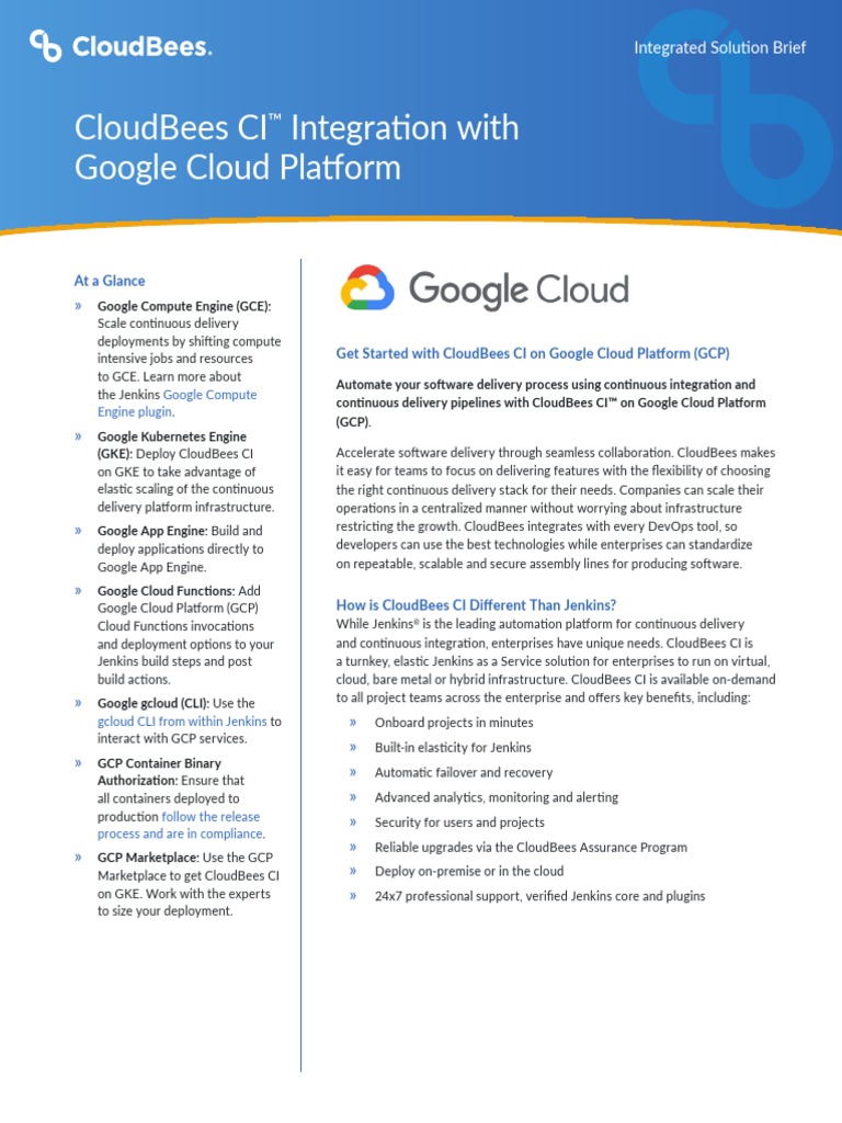 Cloudbees Ci Integration With Google Cloud Platform: at A Glance | PDF | Cloud Computing | Software