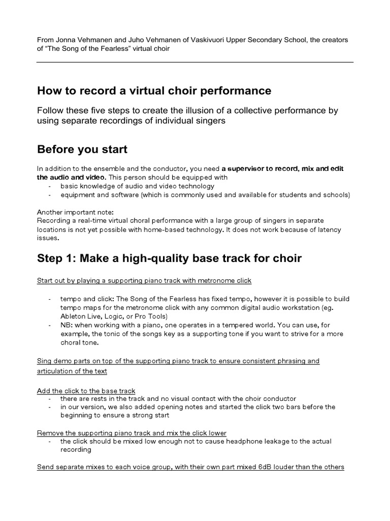 How To Record A Virtual Choir Performance | Download Free PDF ...