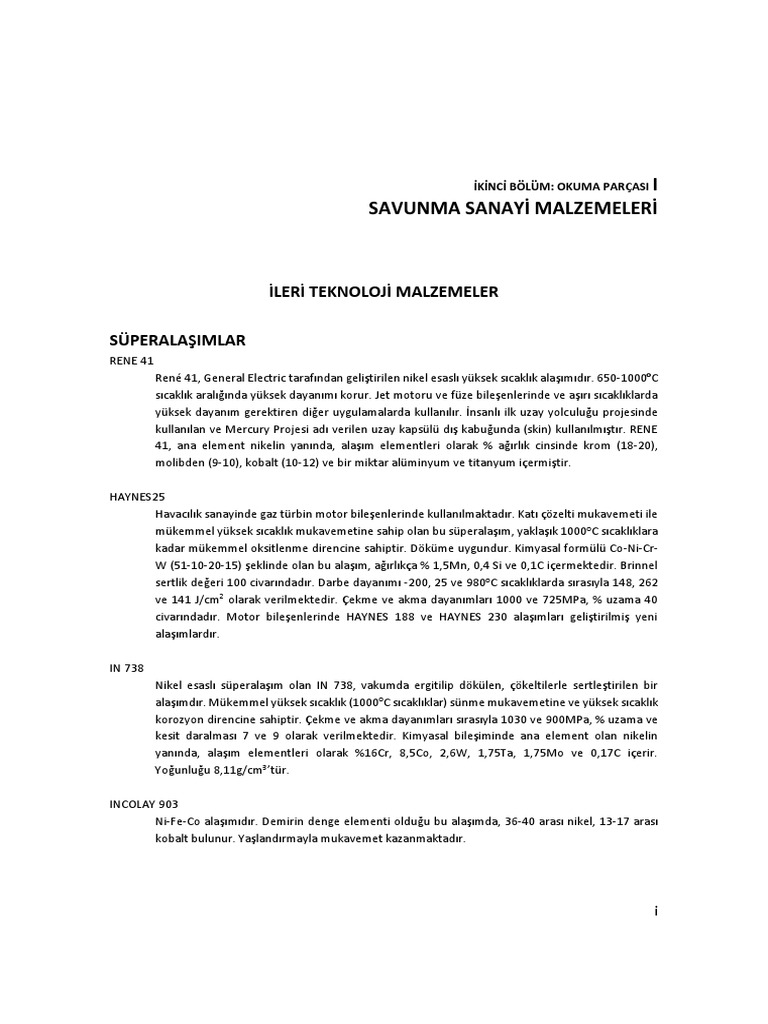 Bolum 1 Savunma Sanayi Malzemeler Ek | PDF