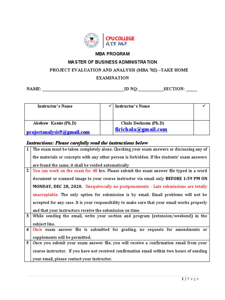 Project Evaulation and Analysis Final Examination Answer Sheet | PDF