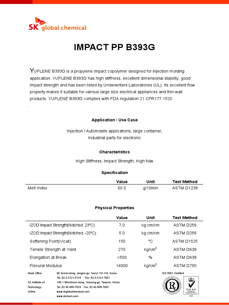 YUPLENE B393G: Injection Molding Copolymer | PDF | Materials | Building ...