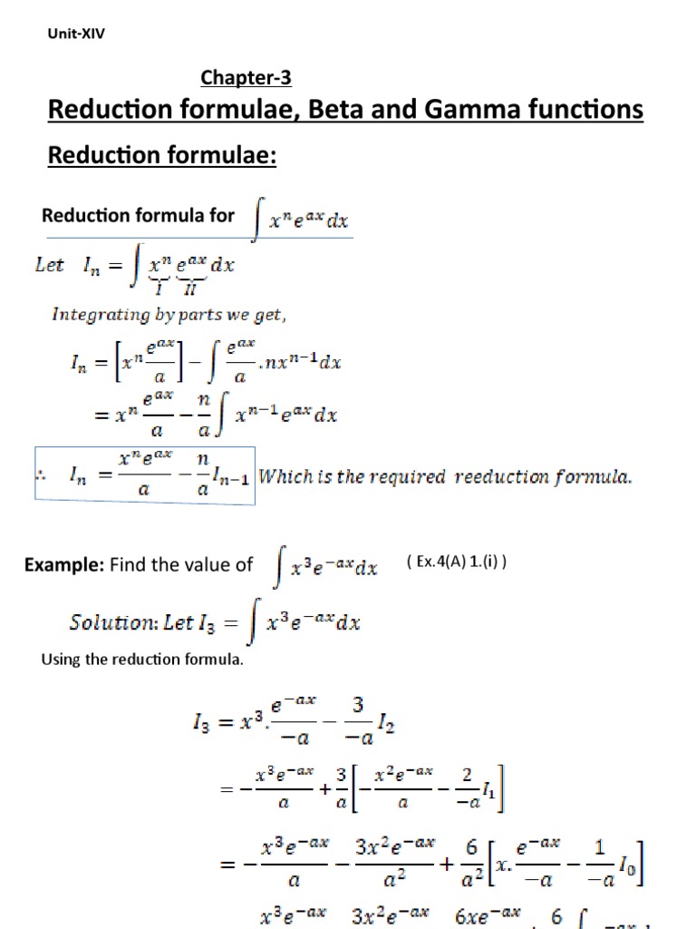 Reduction Formulae, Beta and Gamma Function. | PDF