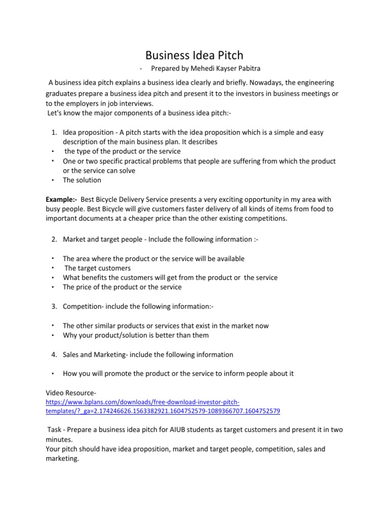 Key Components of an Effective Business Idea Pitch Targeting AIUB ...