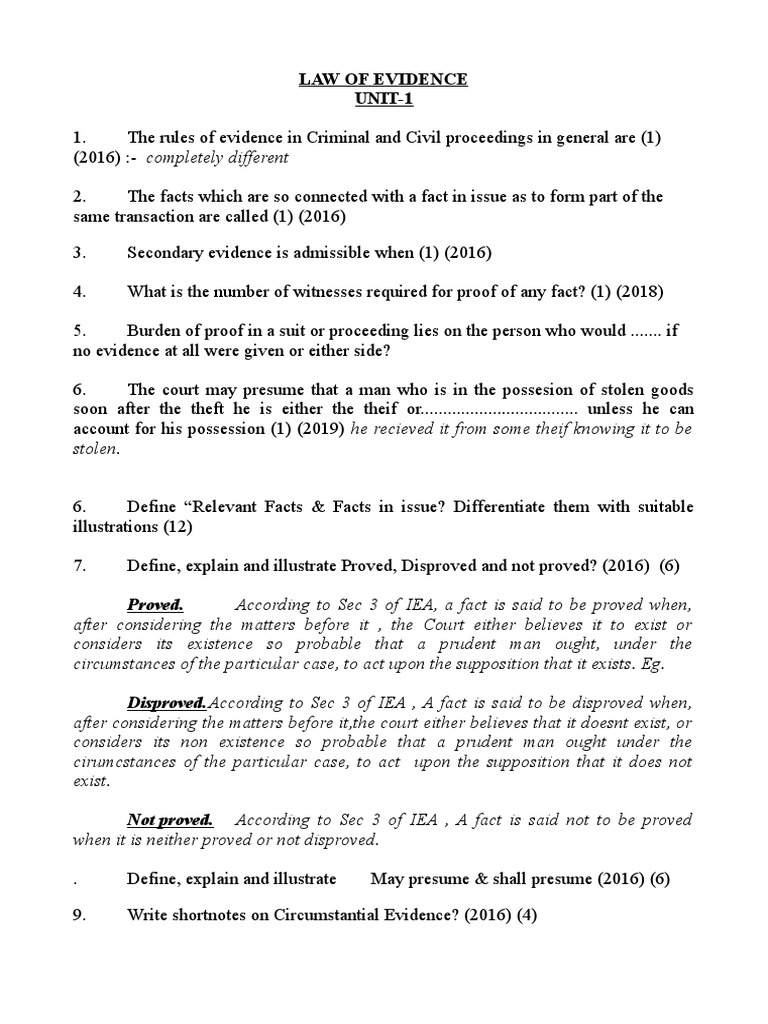Law of Evidence: Key Concepts & Principles | PDF | Evidence (Law ...