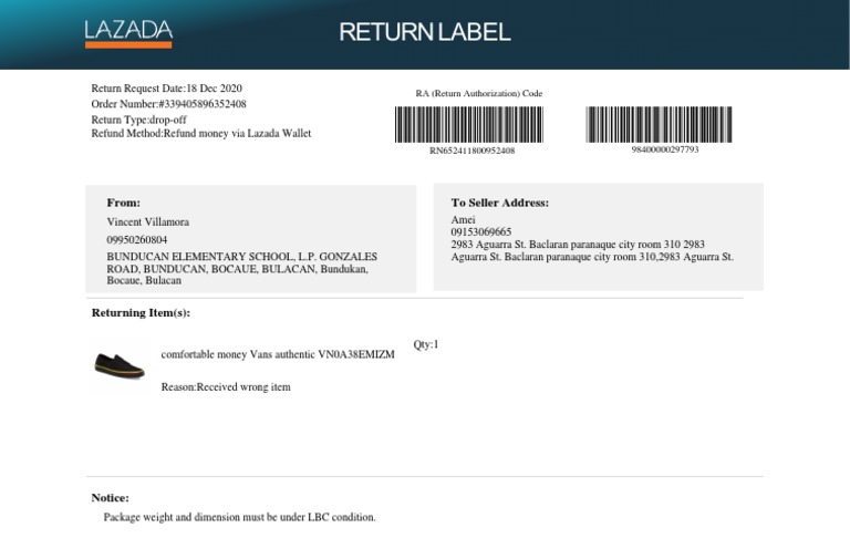Lazada Return Label Instructions | PDF