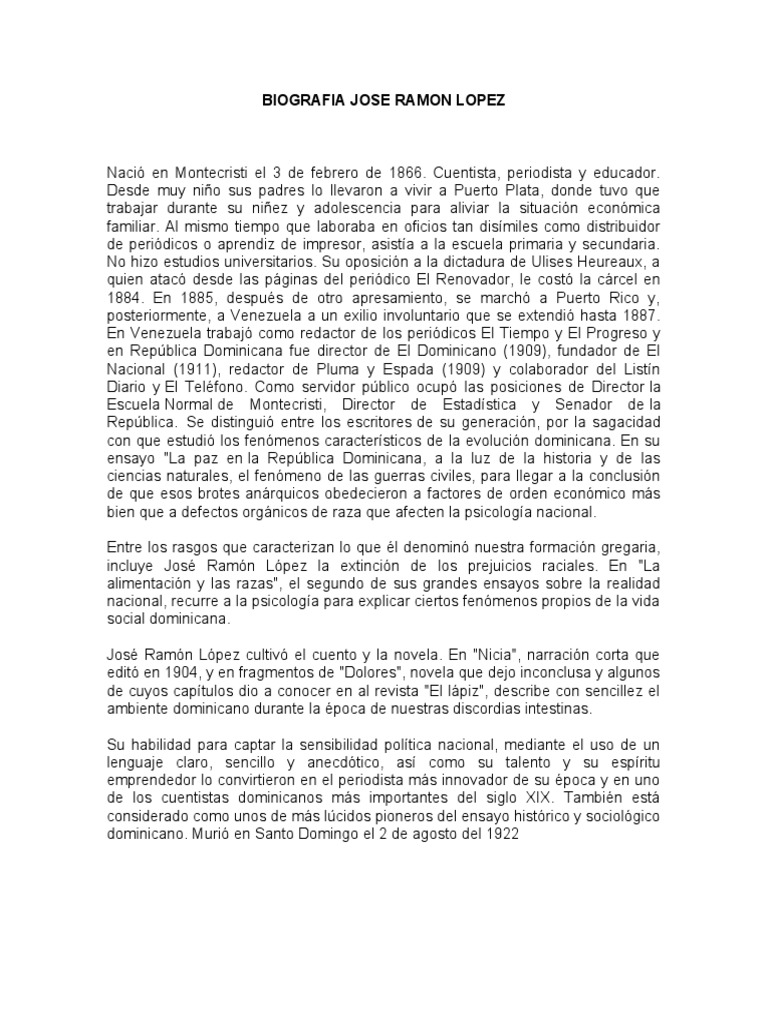 Biografia Jose Ramon Lopez | PDF | República Dominicana | Cuentos