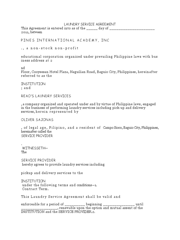 Laundry Service Agreement | PDF | Laundry | Private Law