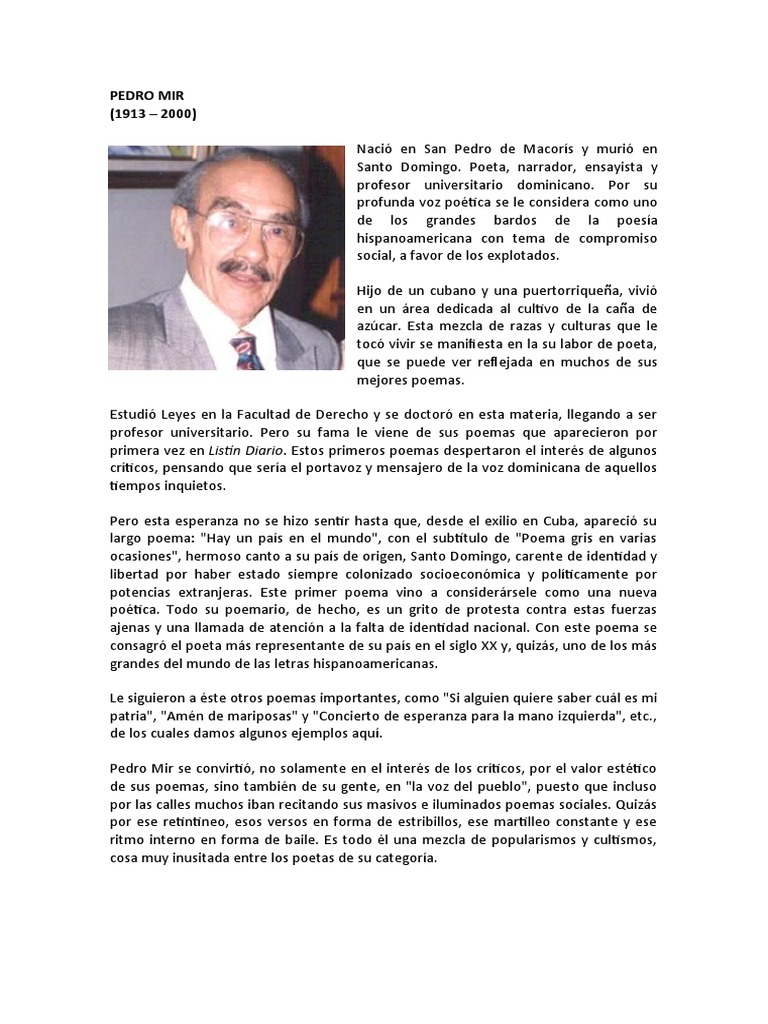 Biografia Pedro Mir | PDF | República Dominicana | Poesía