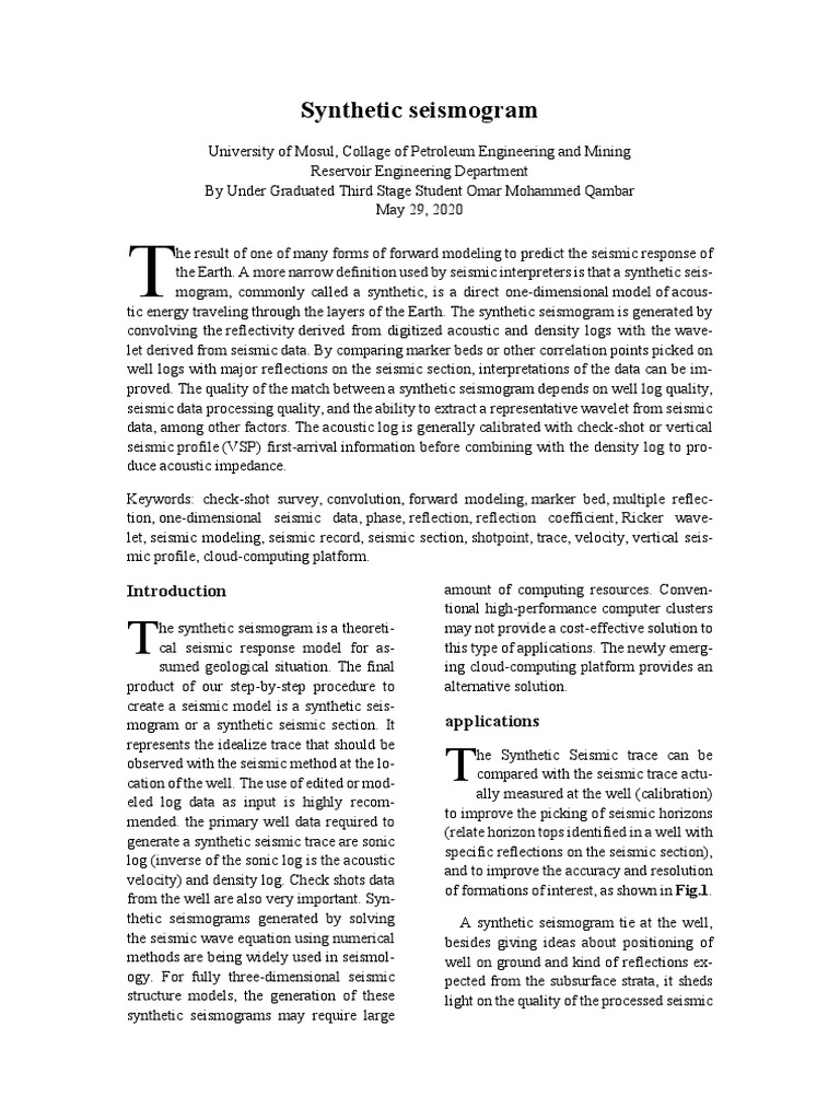 Synthetic Seismogram PDF | PDF | Reflection Seismology | Solid Mechanics