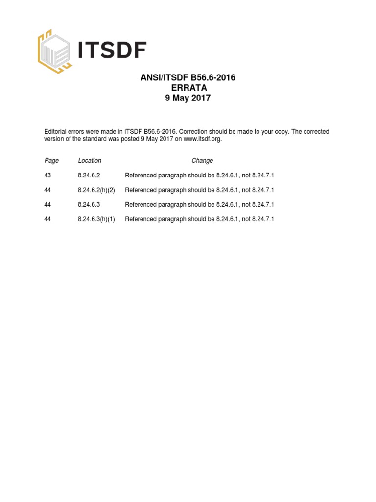 ANSIITSDF B56.6 Erratta 2017 | PDF