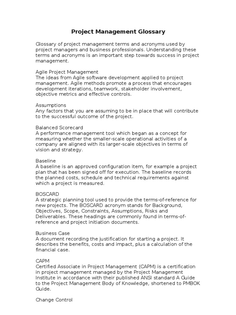 Project Management Glossary | PDF | Project Management | Project ...