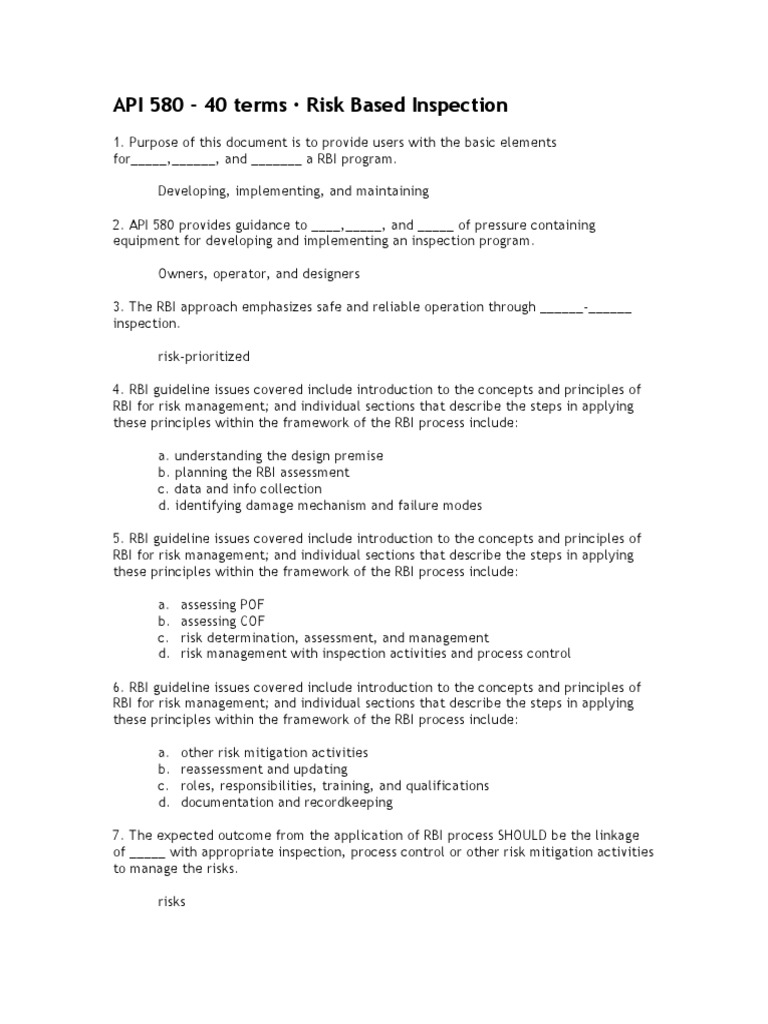 API 580 - 40 Terms Risk Based Inspection | PDF | Risk | Risk Management