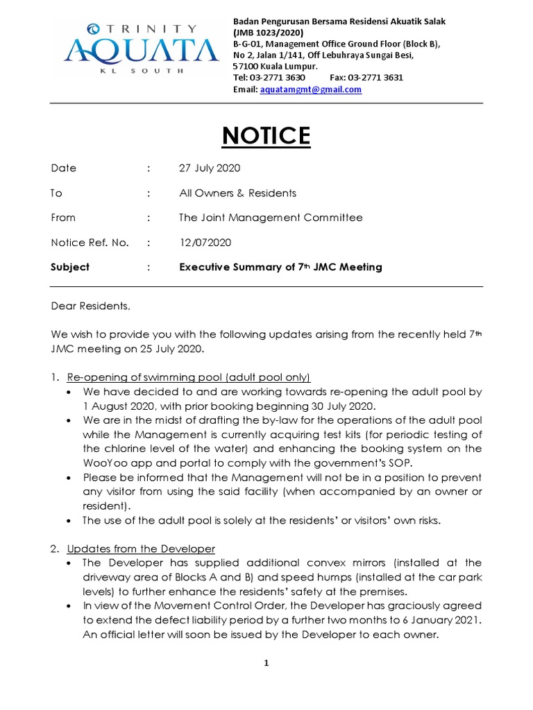 Notice: Subject: Executive Summary of 7 JMC Meeting | PDF | Justice ...