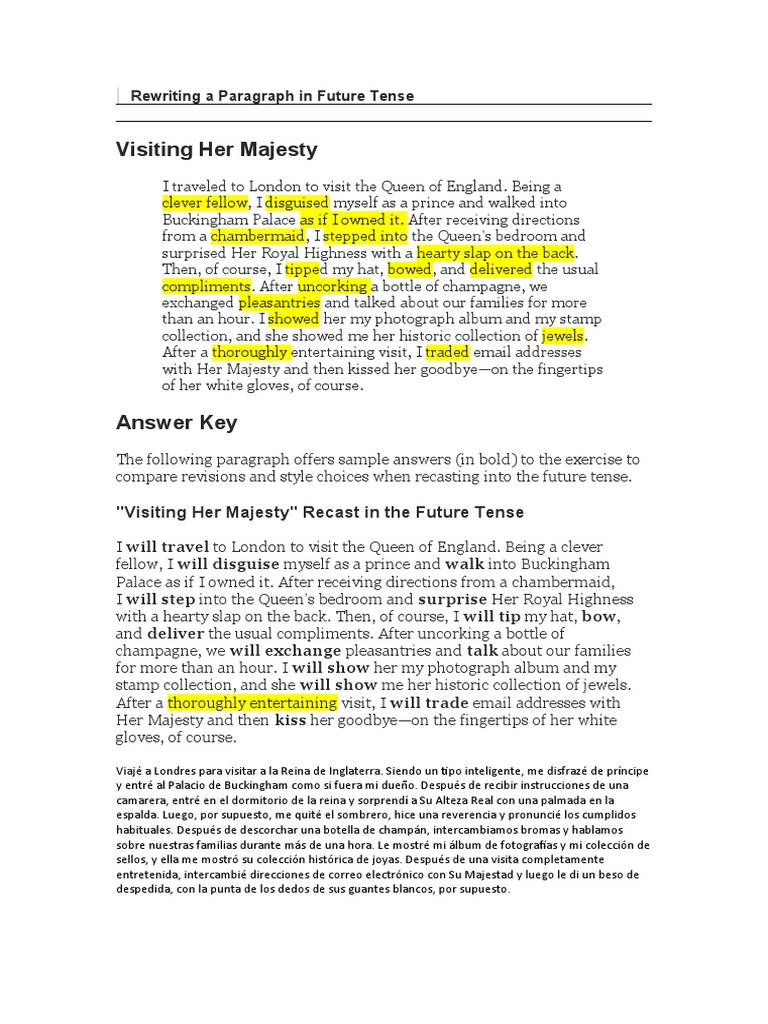 Rewriting A Paragraph in Future Tense | PDF | Royalties | Monarchy