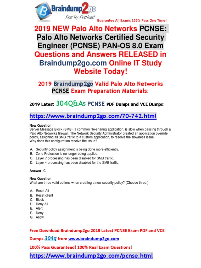 (November-2019) Braindump2go New PCNSE PDF Dumps Free Share | PDF | Denial Of Service Attack ...