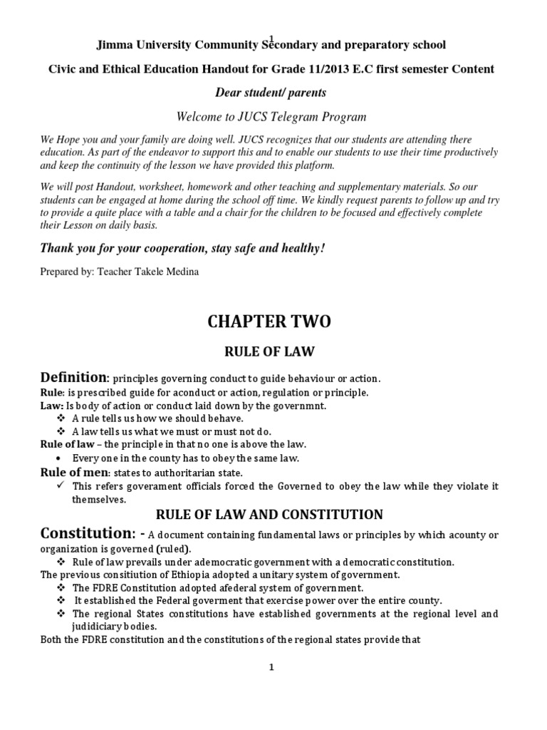 J U C S Civics Grade 11 Handout Chapter 2 by Teacher Takele | PDF ...