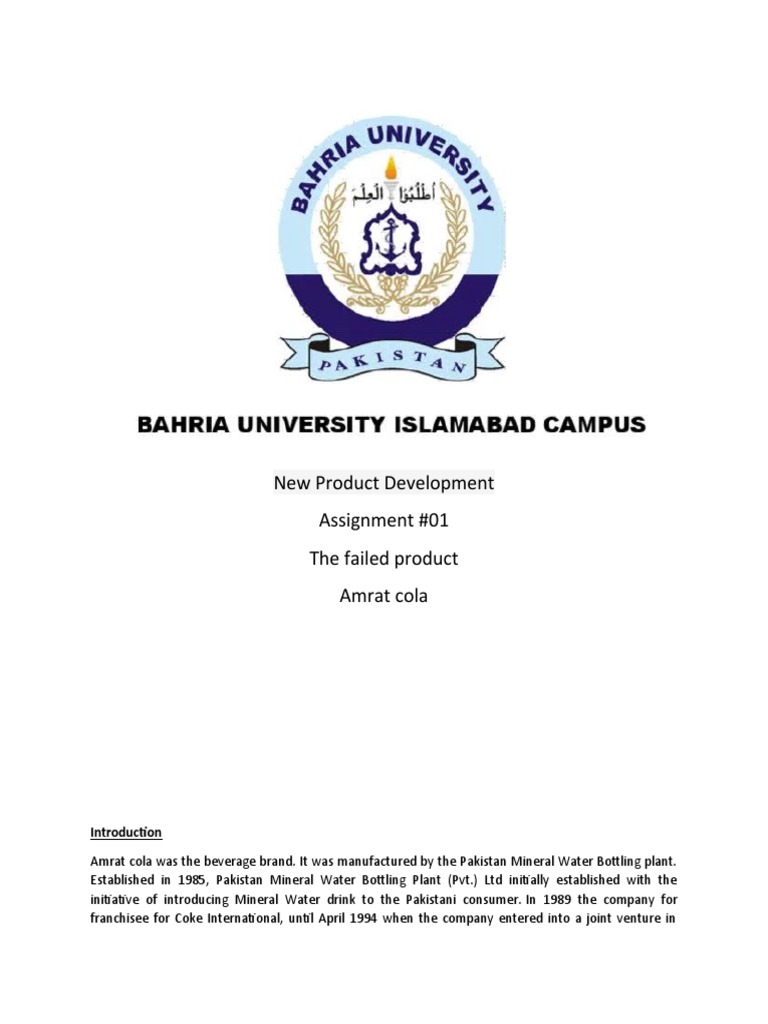 New Product Development Assignment #01 The Failed Product Amrat Cola ...