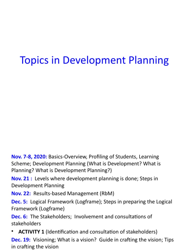 Schedule and Curriculum for a Development Planning Course Covering ...