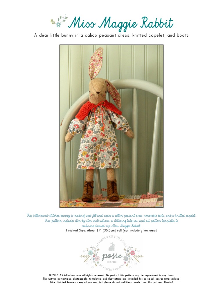 Miss Maggie Rabbit Softie Sewing Pattern | PDF | Yarn | Knitting