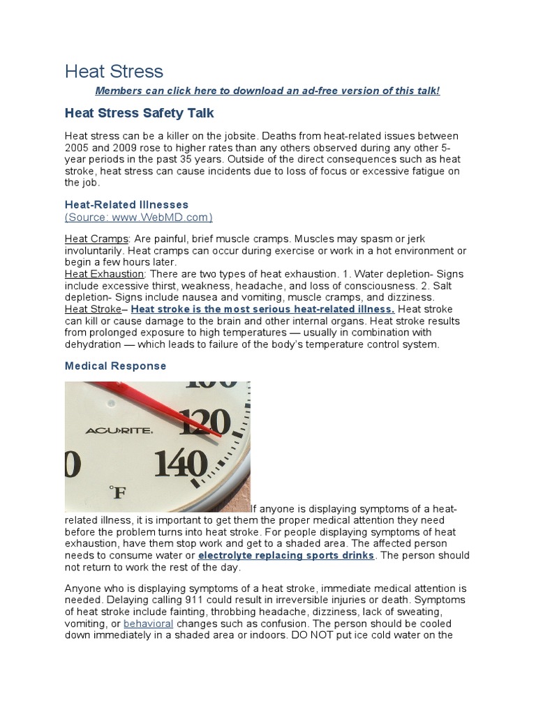 Heat Stress Safety Talk | Download Free PDF | Hyperthermia | Stroke