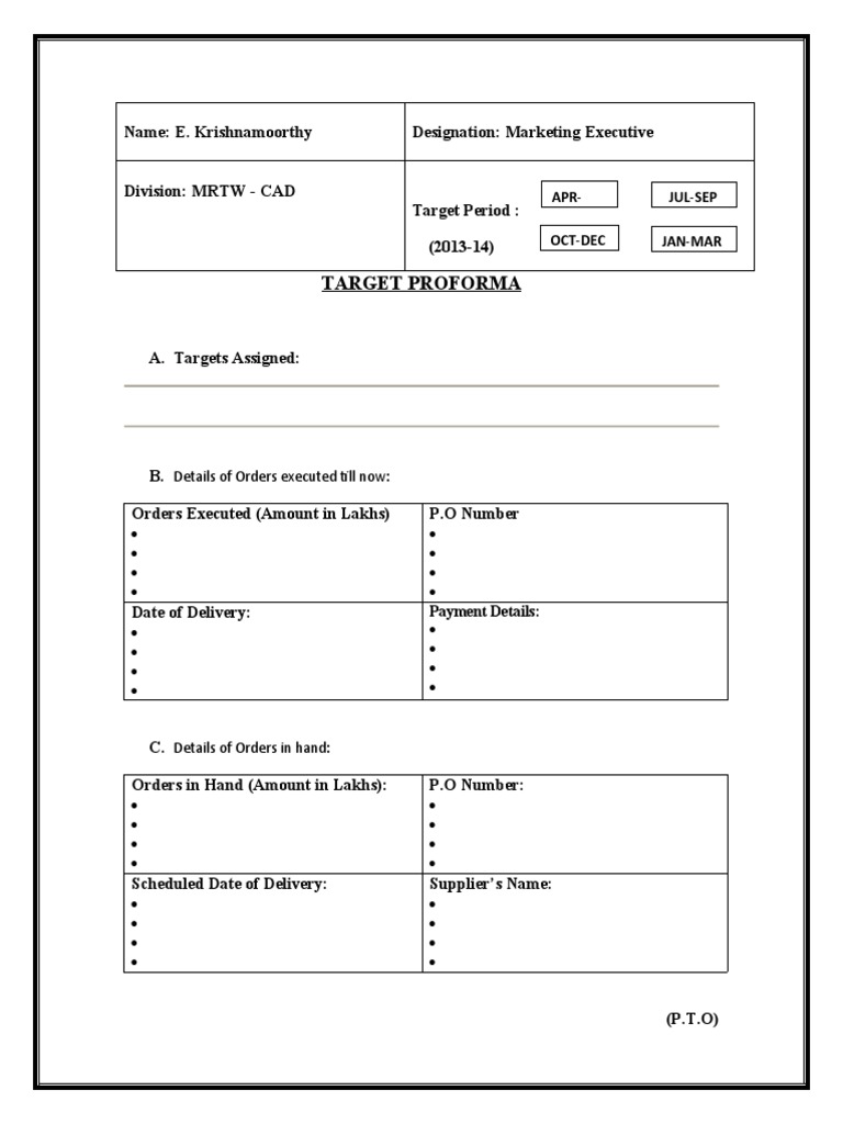 Target Proforma: Apr-Oct-Dec Jul-Sep Jan-Mar | PDF