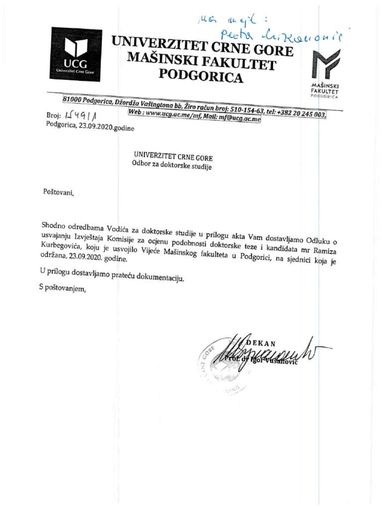 Obrazac D1 Ramiz Kurbegovic | PDF