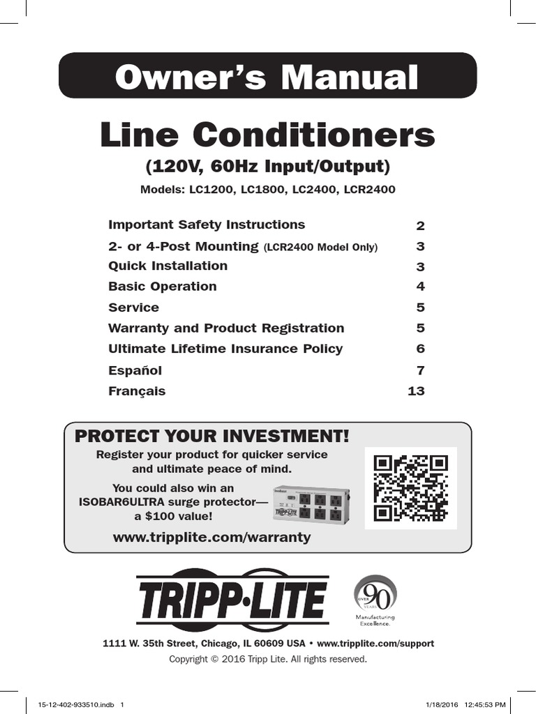 Line Conditioners: Owner's Manual | PDF | Ac Power Plugs And Sockets | Mains Electricity
