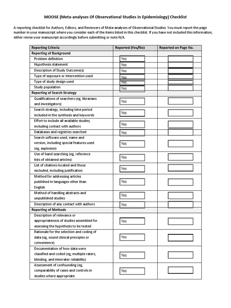 MOOSE (Meta-Analyses of Observational Studies in Epidemiology ...
