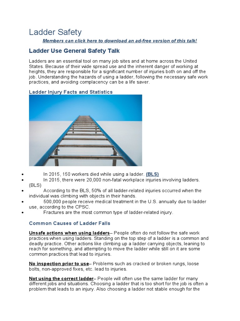 Ladder Use General Safety Talk | PDF | Ladder | Safety