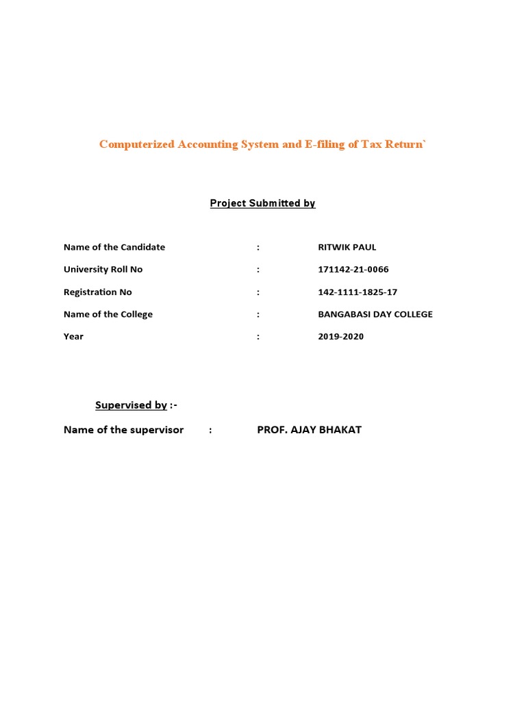 Computerized Accounting System and E-Filing of Tax Return': Project Submitted by | PDF ...