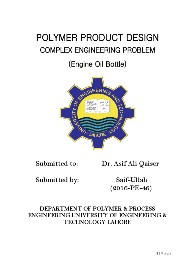 Polymer Product Design: Complex Engineering Problem (Engine Oil Bottle ...