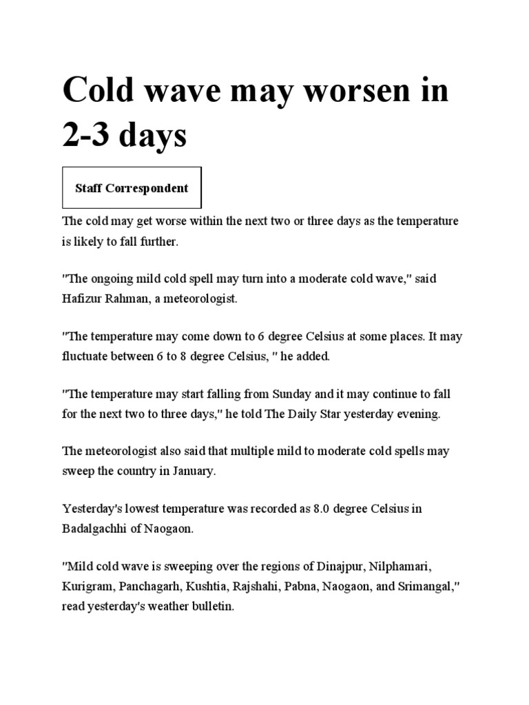 Cold Wave Forecast for Upcoming Days | PDF
