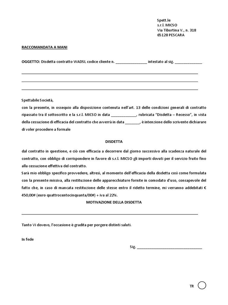 Wadsl Modulo Disdetta | PDF