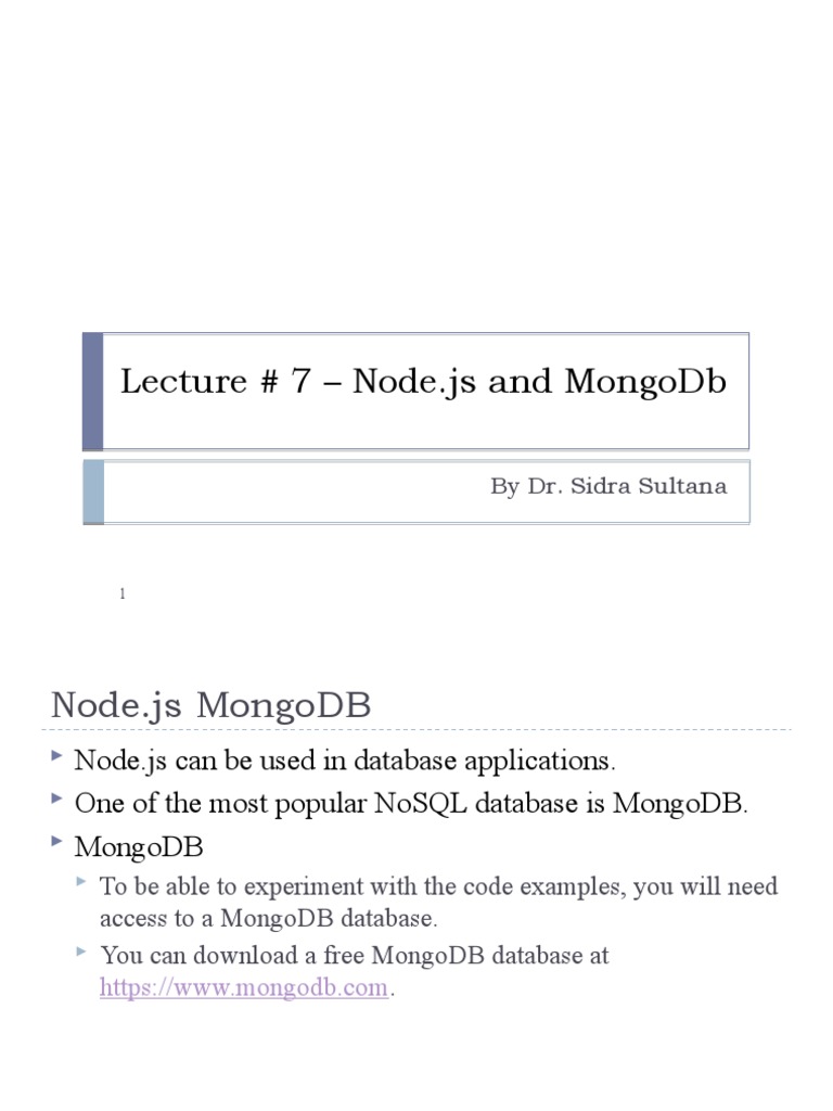Lecture 7 Node Js Mongodb Pdf Mongo Db Databases 4551