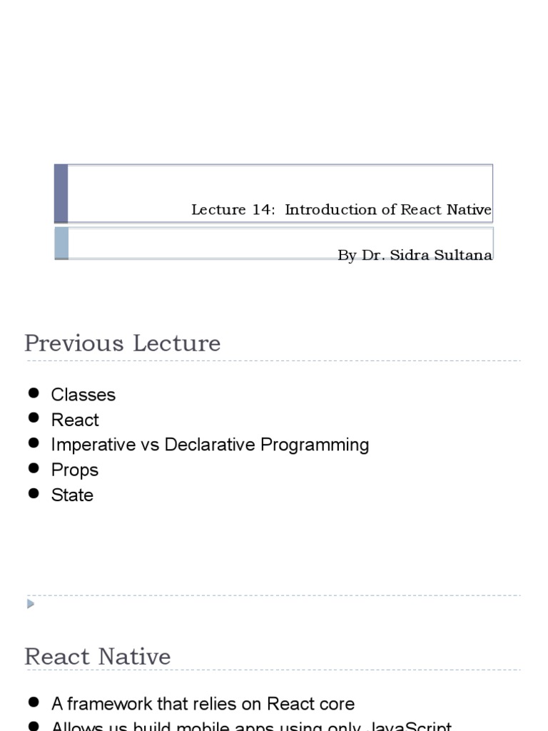 Lecture # 14 - ReactNative | PDF | Java Script | Software Engineering