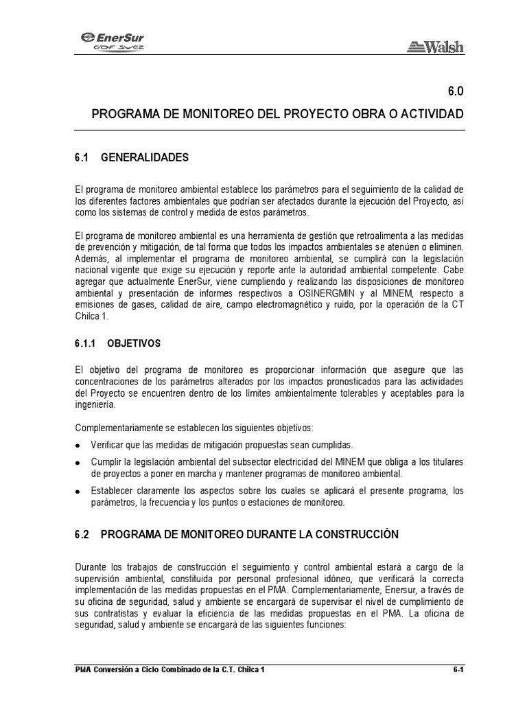 6.0 Programa de Monitoreo Ambiental PDF | PDF | Evaluación de impacto ambiental | Agua