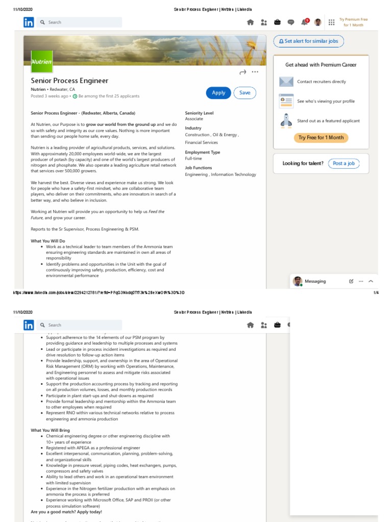 Senior Process Engineer - Nutrien - LinkedIn | PDF | Linked In ...