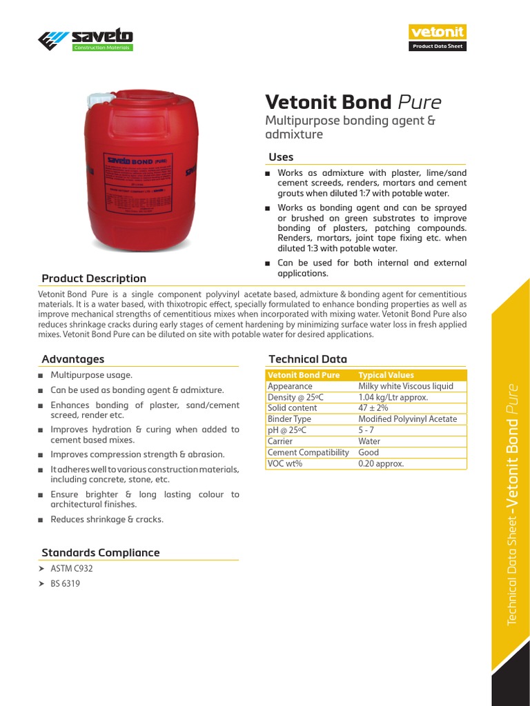 Vetonit Bond Pure Technical Data | PDF | Plaster | Concrete