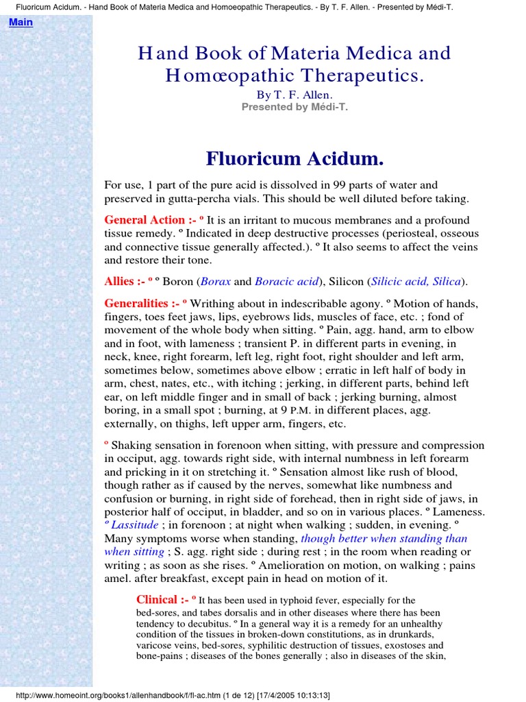 Fluoric Acid - Allen Handbook | PDF | Arm | Urination