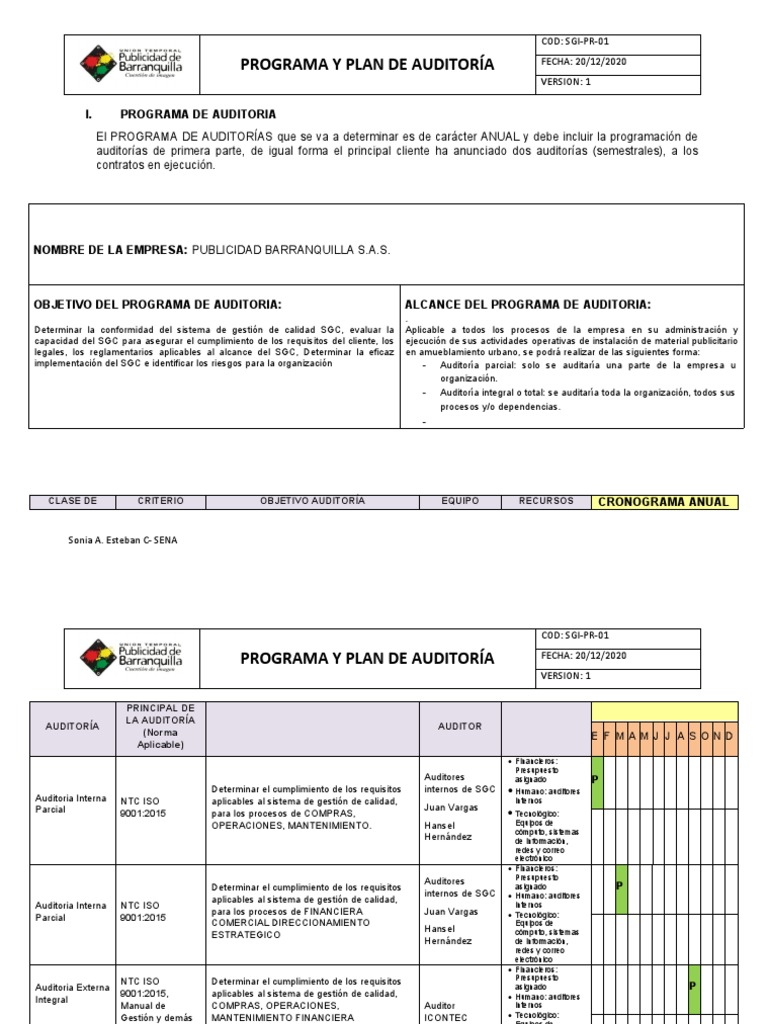 Programa y Plan de Auditoria | PDF | Auditoría | Contralor