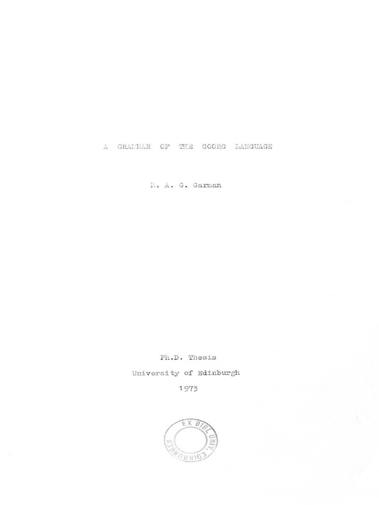 GarmanMAG 1973 Grammar of Coorg Language PDF | PDF | Lexical Semantics ...